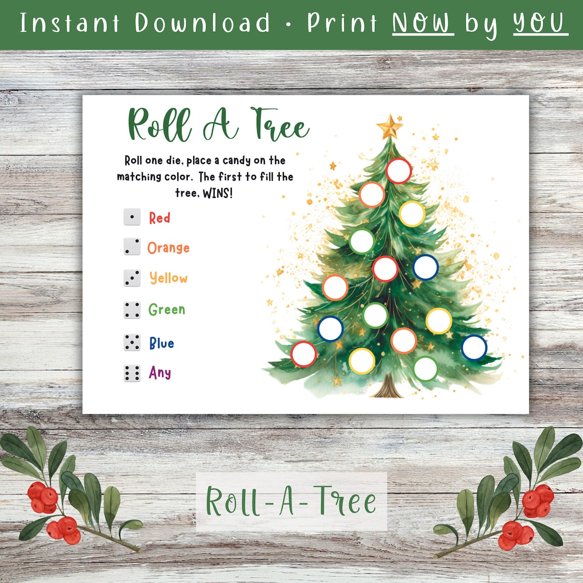Roll a Tree Dice Game Roll a Christmas Tree Game Printable for Kidsroll ...