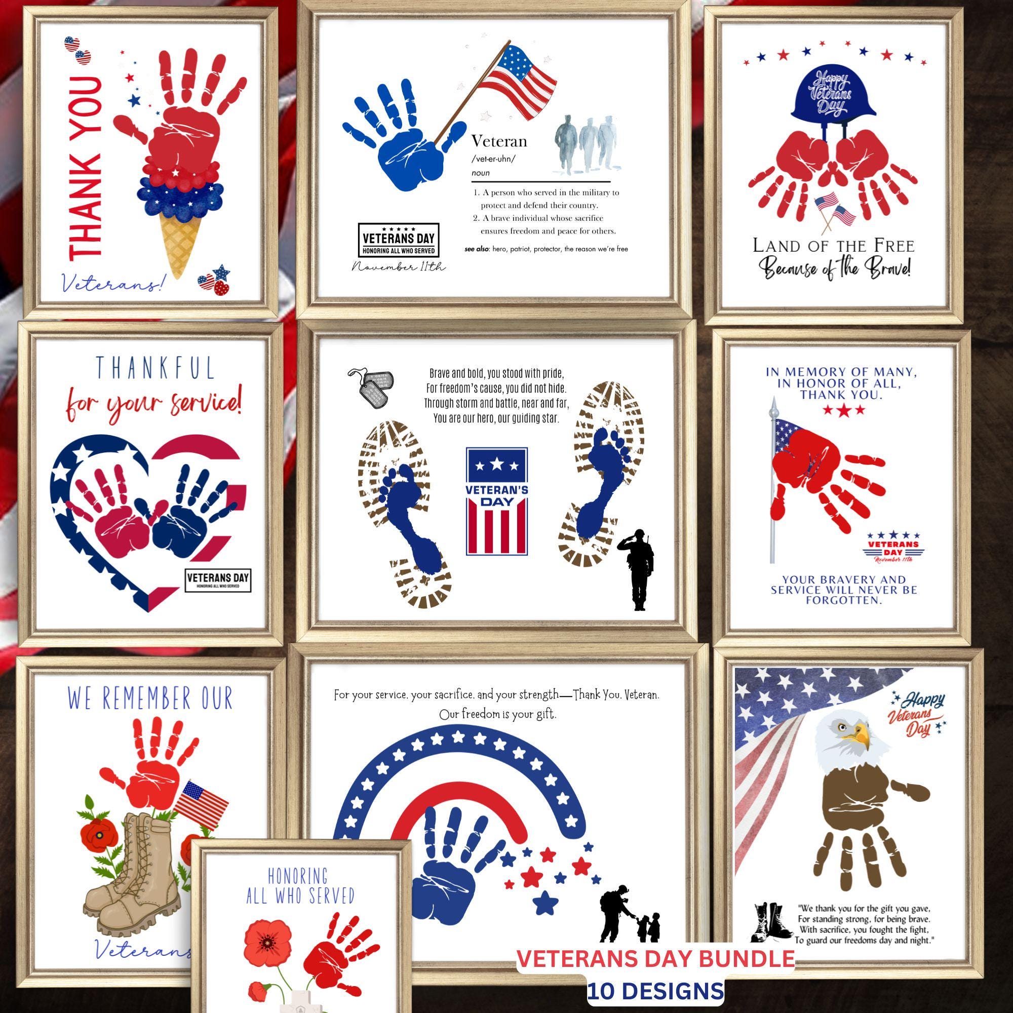 Veterans Day Handprint Craft Art Bundle| DIY Card Patriotic Poem ...