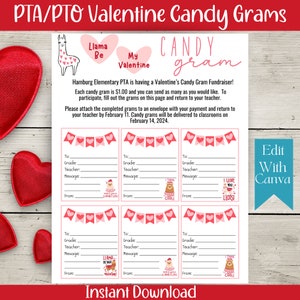 PTA PTO Valentine's Day Candy Gram Fundraiser Flyer Template| Candy ...