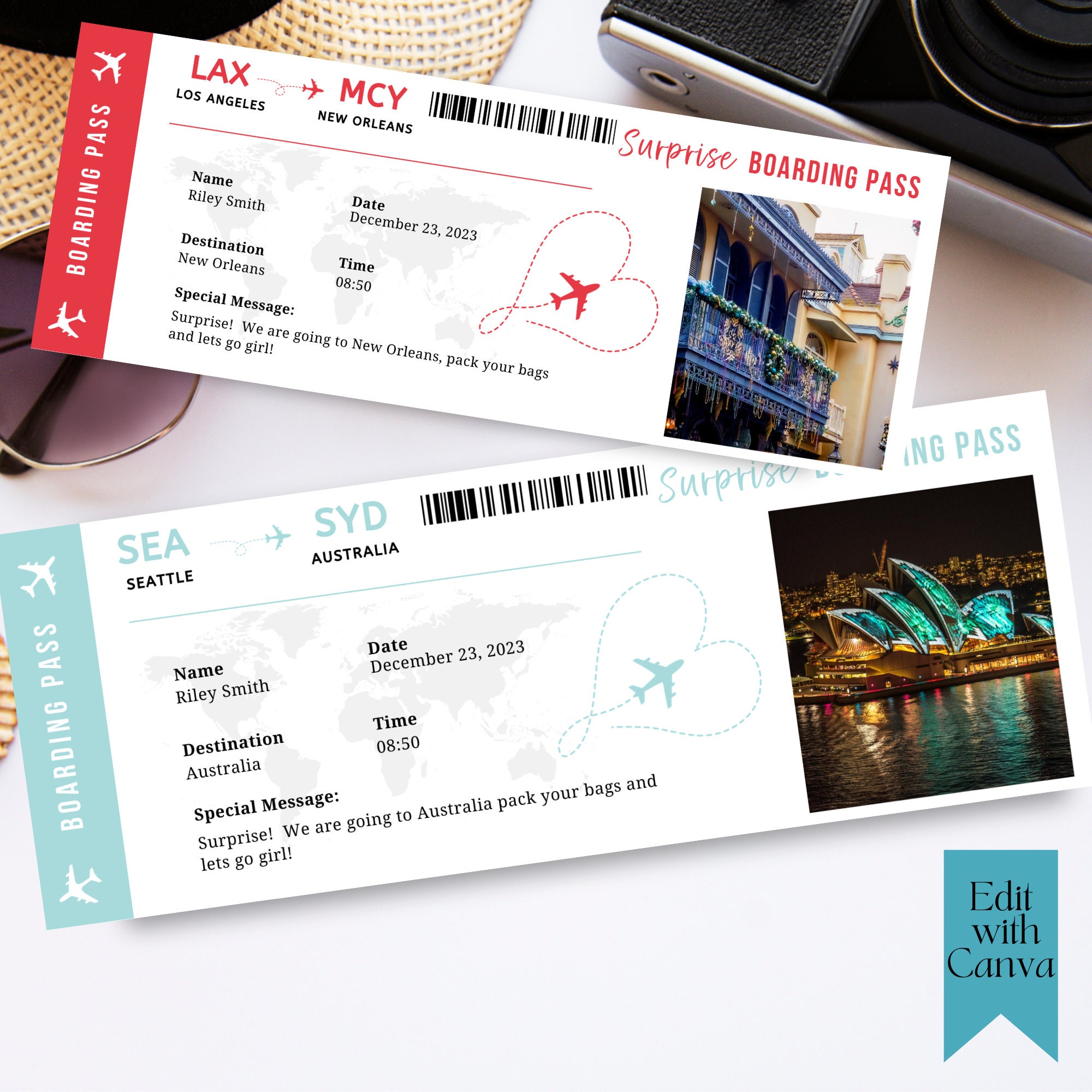 Boarding Pass Template| Boarding Pass Ticket| Surprise Destination ...
