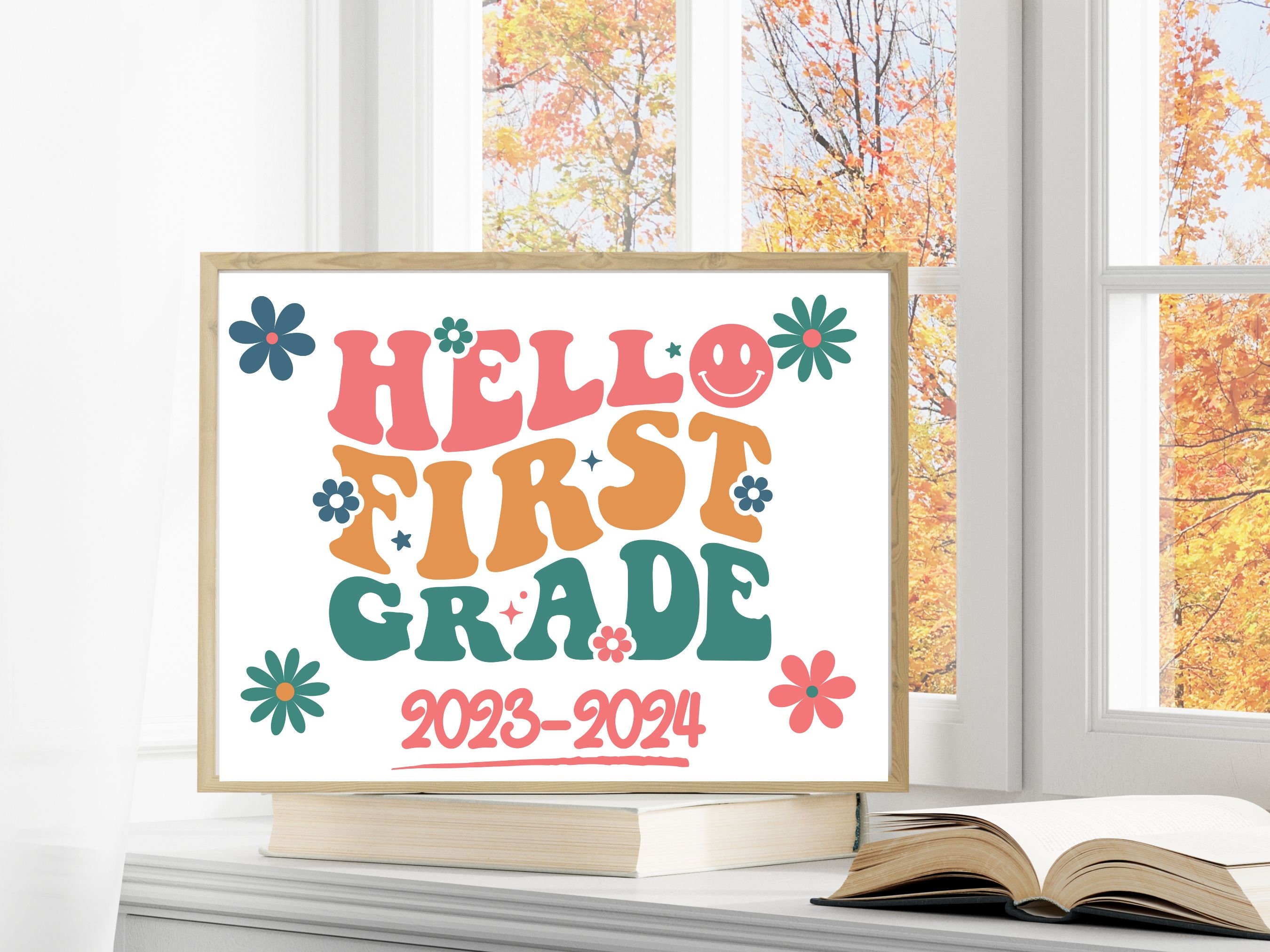 Hello FIRST Grade Groovy Sign Printable RETRO First Day of - Etsy