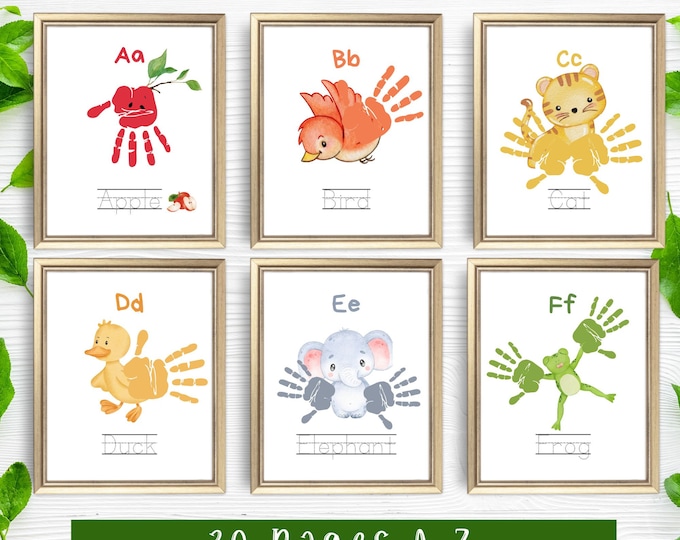 Animal Book Alphabet Handprint Art DIY Keepsake, ABC Footprint Craft ...