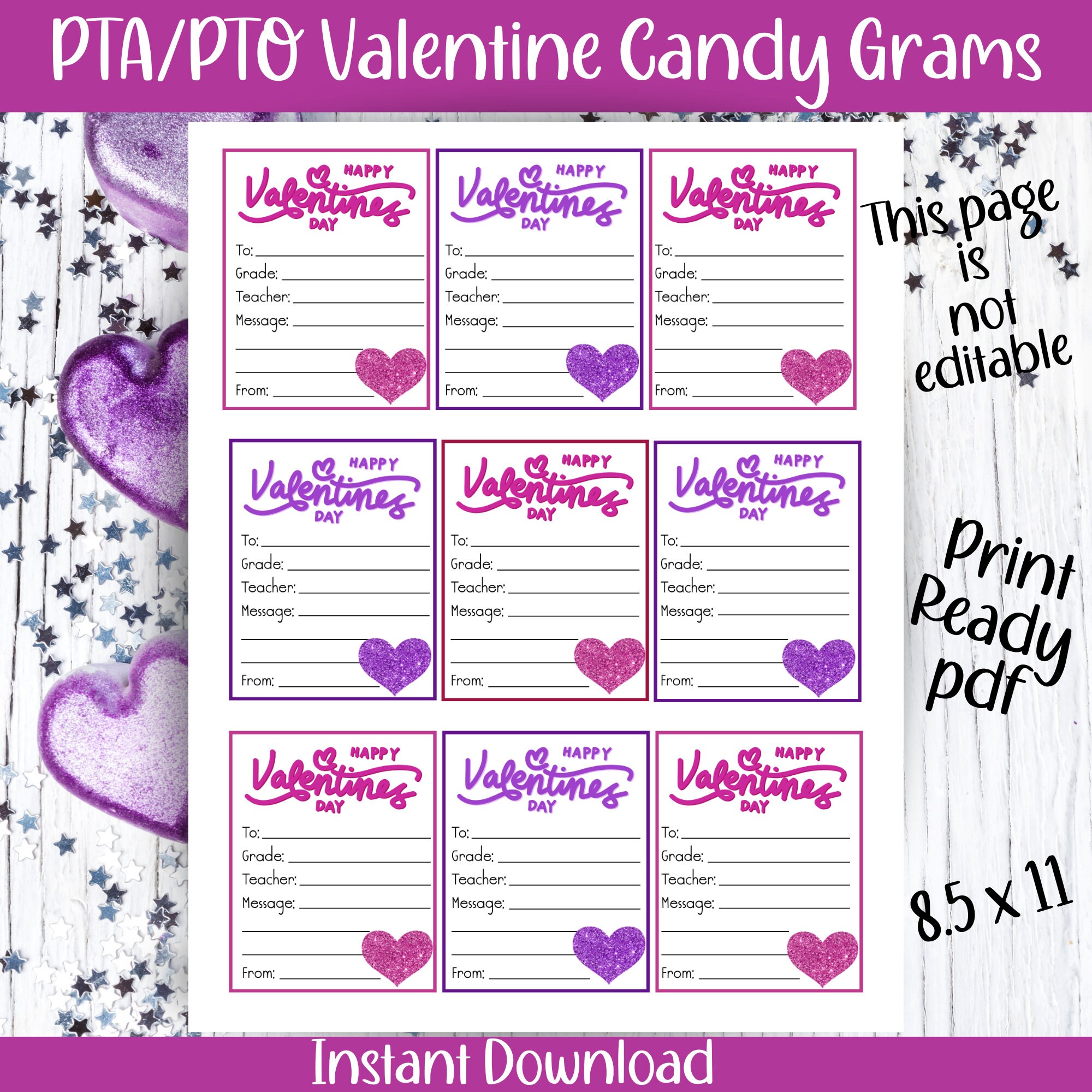 PTA PTO Valentine's Day Candy Gram Fundraiser Flyer Template| Candy ...