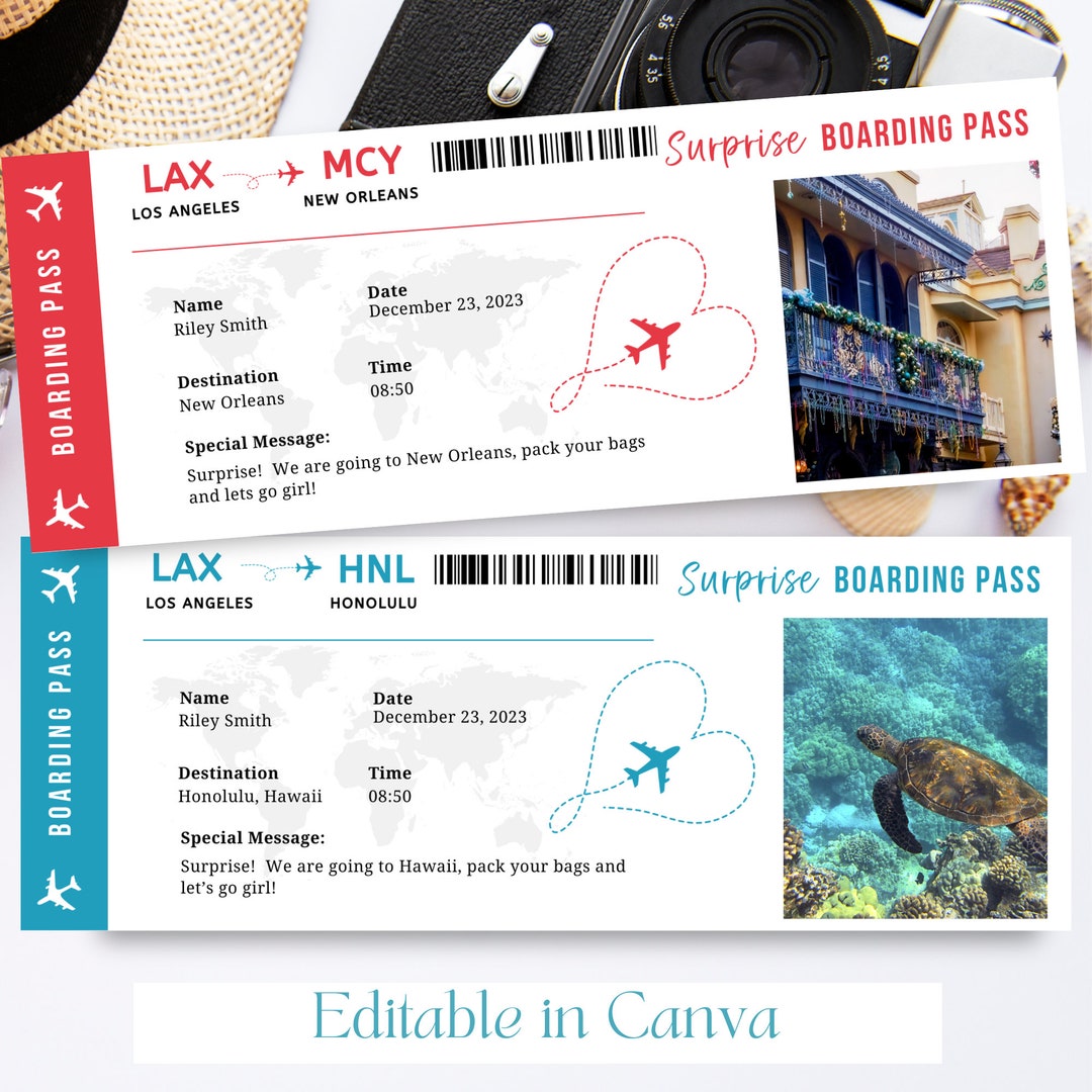 Boarding Pass Template| Boarding Pass Ticket| Surprise Destination ...