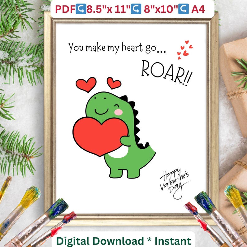 Dinosaur Valentines Day Handprint Craft Art| Dino Roar Footprint Art ...