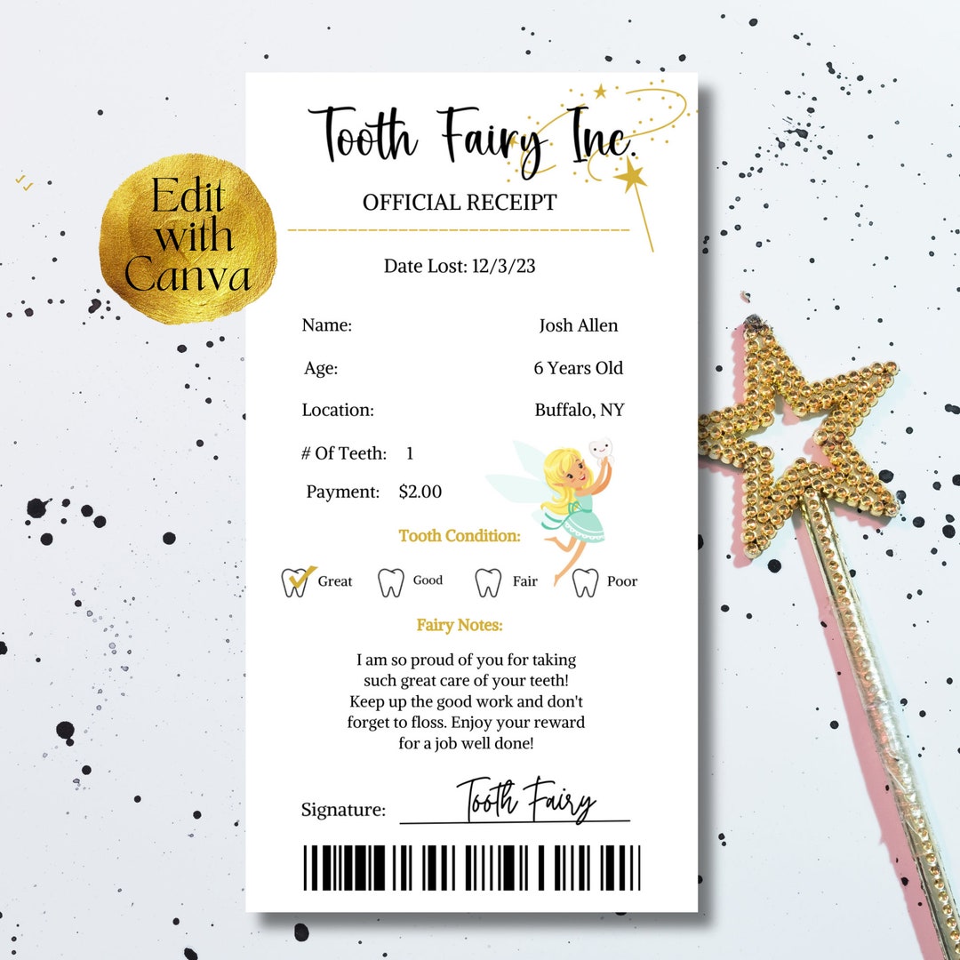 Editable Tooth Fairy Receipt Certificate| Tooth Fairy Printable Note ...
