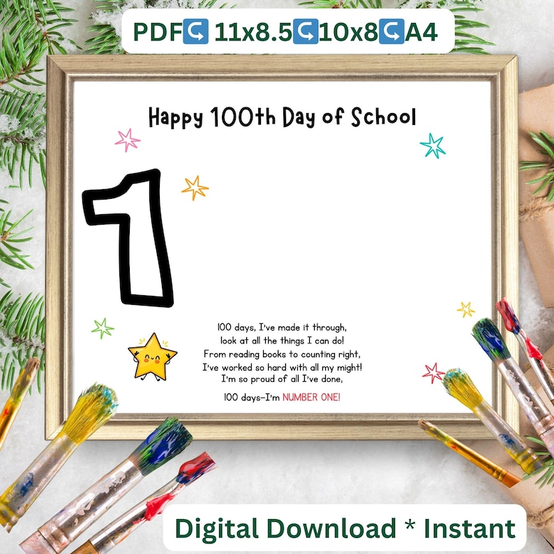 100th Day of School Handprint Poem Craft| Happy 100 Days of Preschool ...