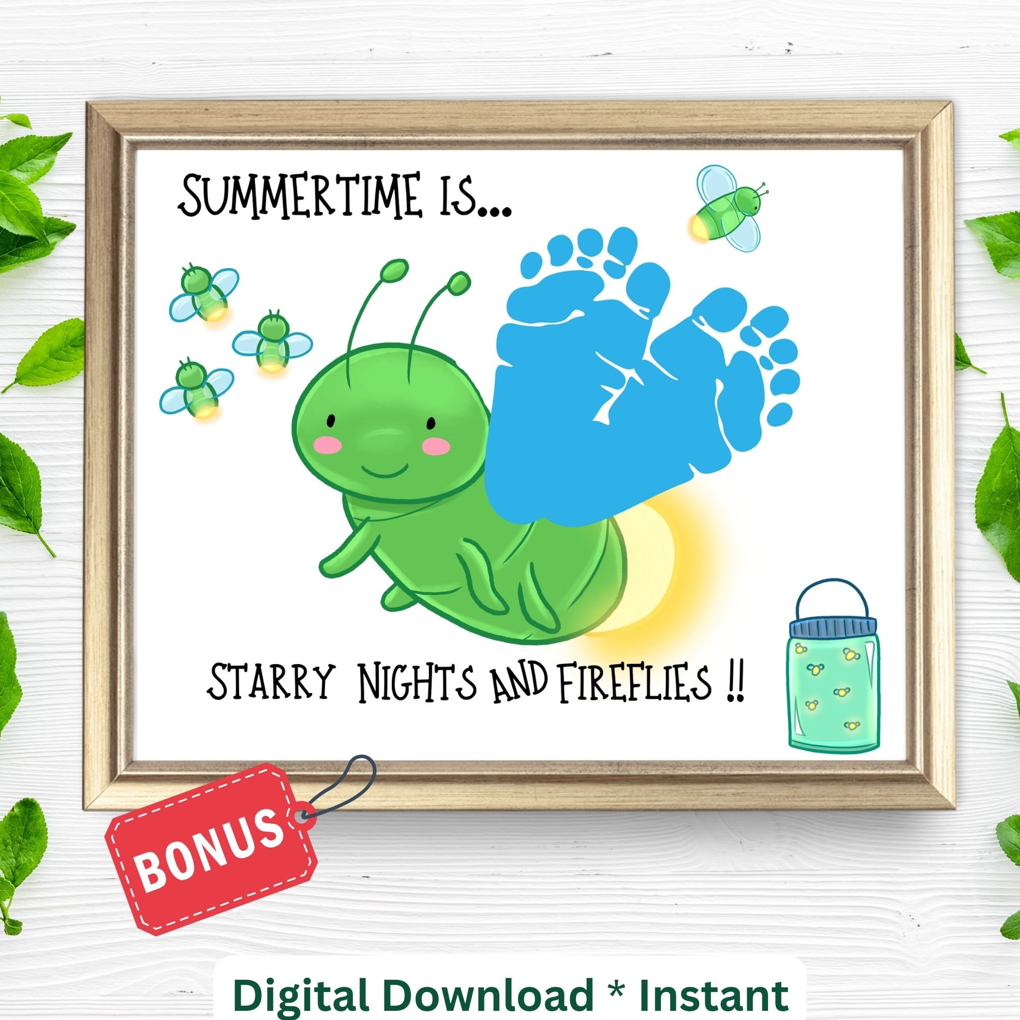 Summer Footprint Craft| Starry Firefly Footprint Art Printable Sign ...