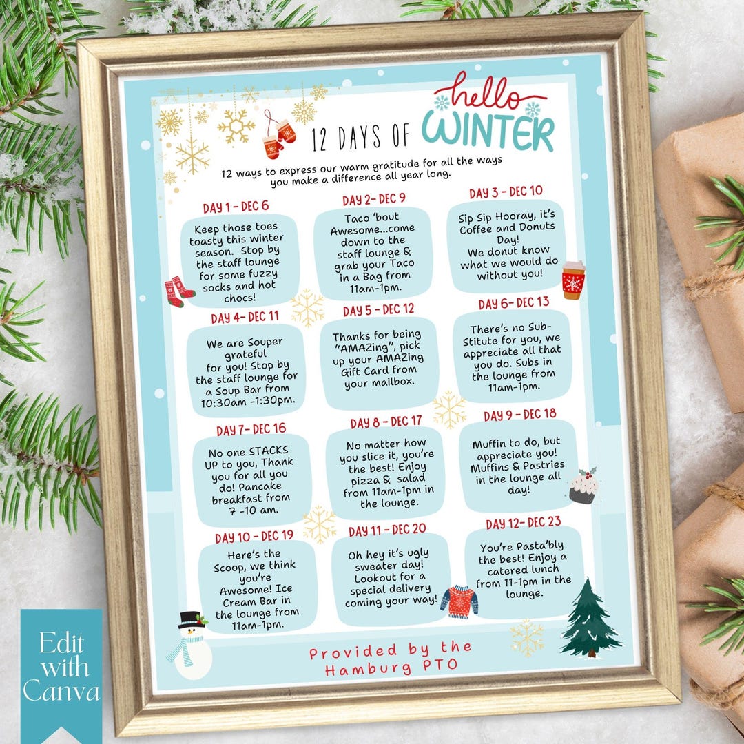Editable Christmas Holiday Appreciation Flyer| Teacher 12 Days of ...