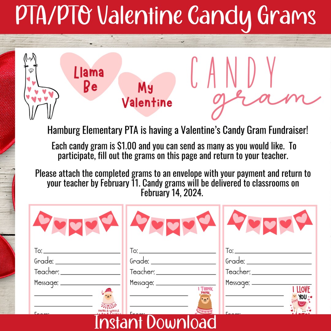 PTA PTO Valentine's Day Candy Gram Fundraiser Flyer Template| Candy ...