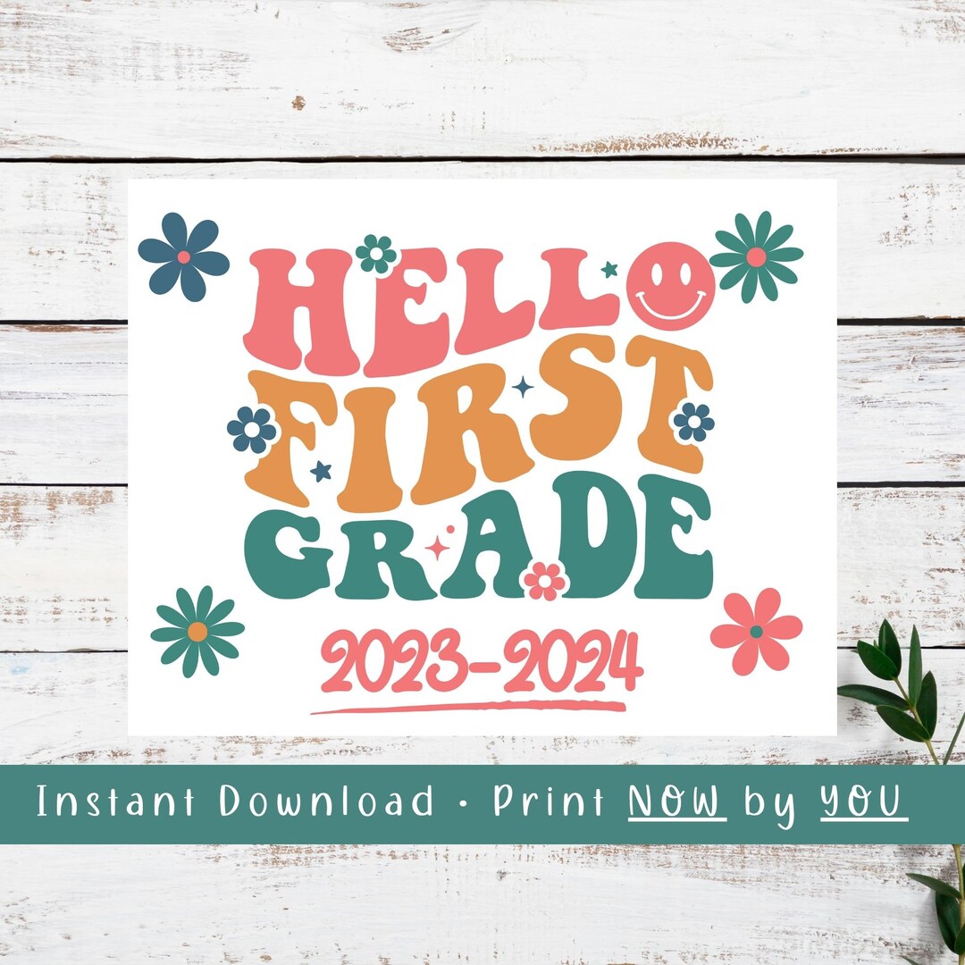Hello FIRST Grade Groovy Sign Printable RETRO First Day of - Etsy