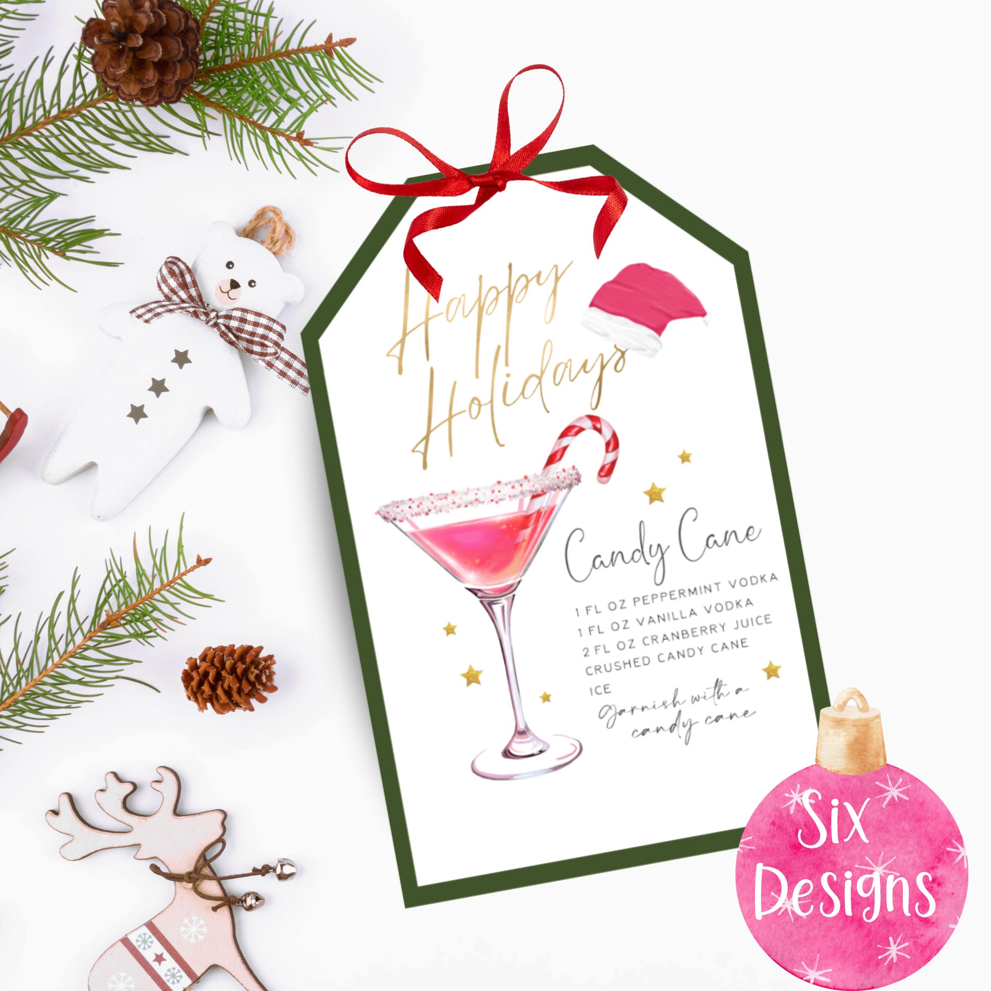 Drink Recipe Gift Tag Holiday Cocktail Recipe Tags for Christmas Gift ...