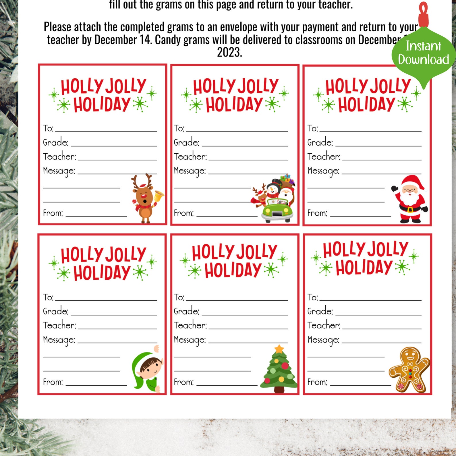 PTA PTO Christmas Holiday Gram Fundraiser Flyer Template|holly Jolly ...