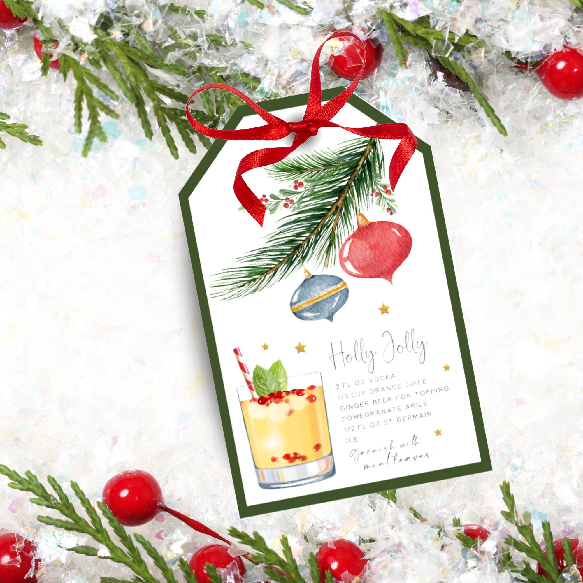 Drink Recipe Gift Tag| Holiday Cocktail Recipe Tags for Christmas Gift ...