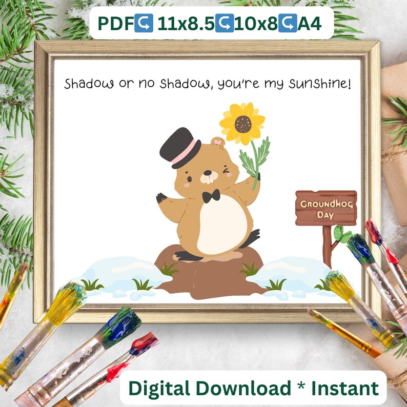 Groundhog Day Handprint Craft Printable, Winter Footprint Art Kids ...