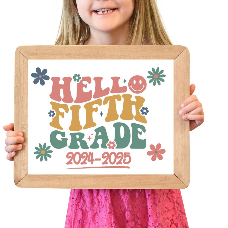 Hello FIFTH Grade Groovy Sign Printable| RETRO First Day of School ...