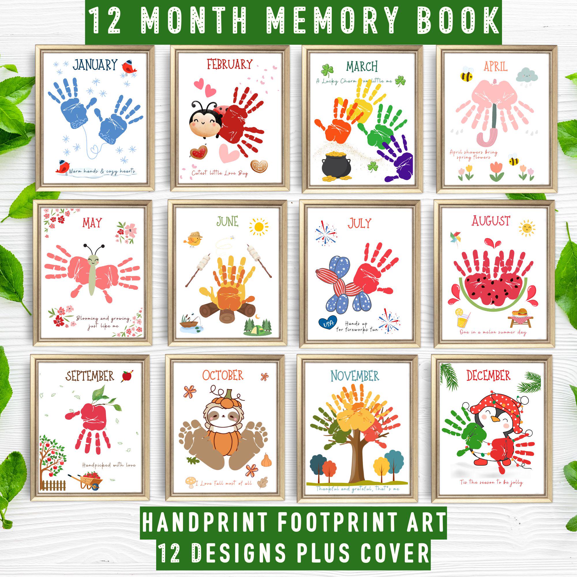 Handprint Art Memory Book, Monthly Calendar Daycare Activity, Handprint ...