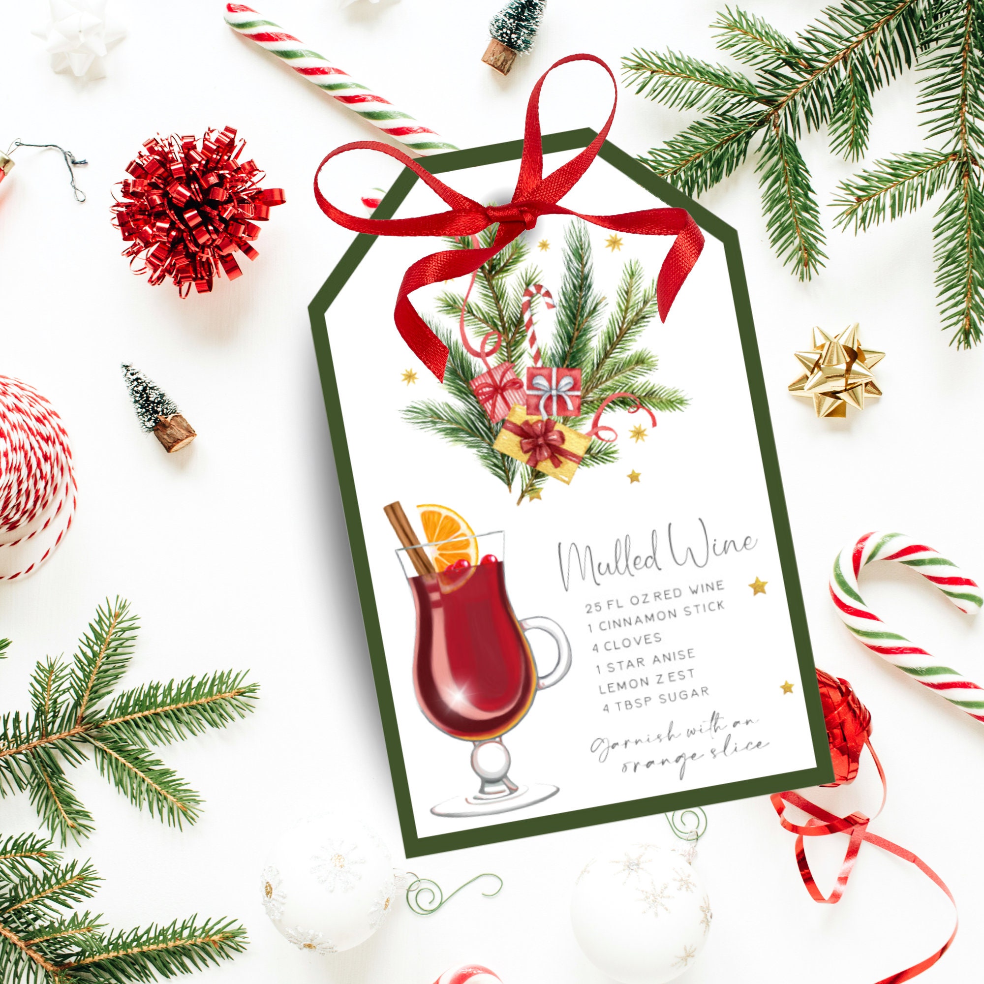 Drink Recipe Gift Tag| Holiday Cocktail Recipe Tags for Christmas Gift ...