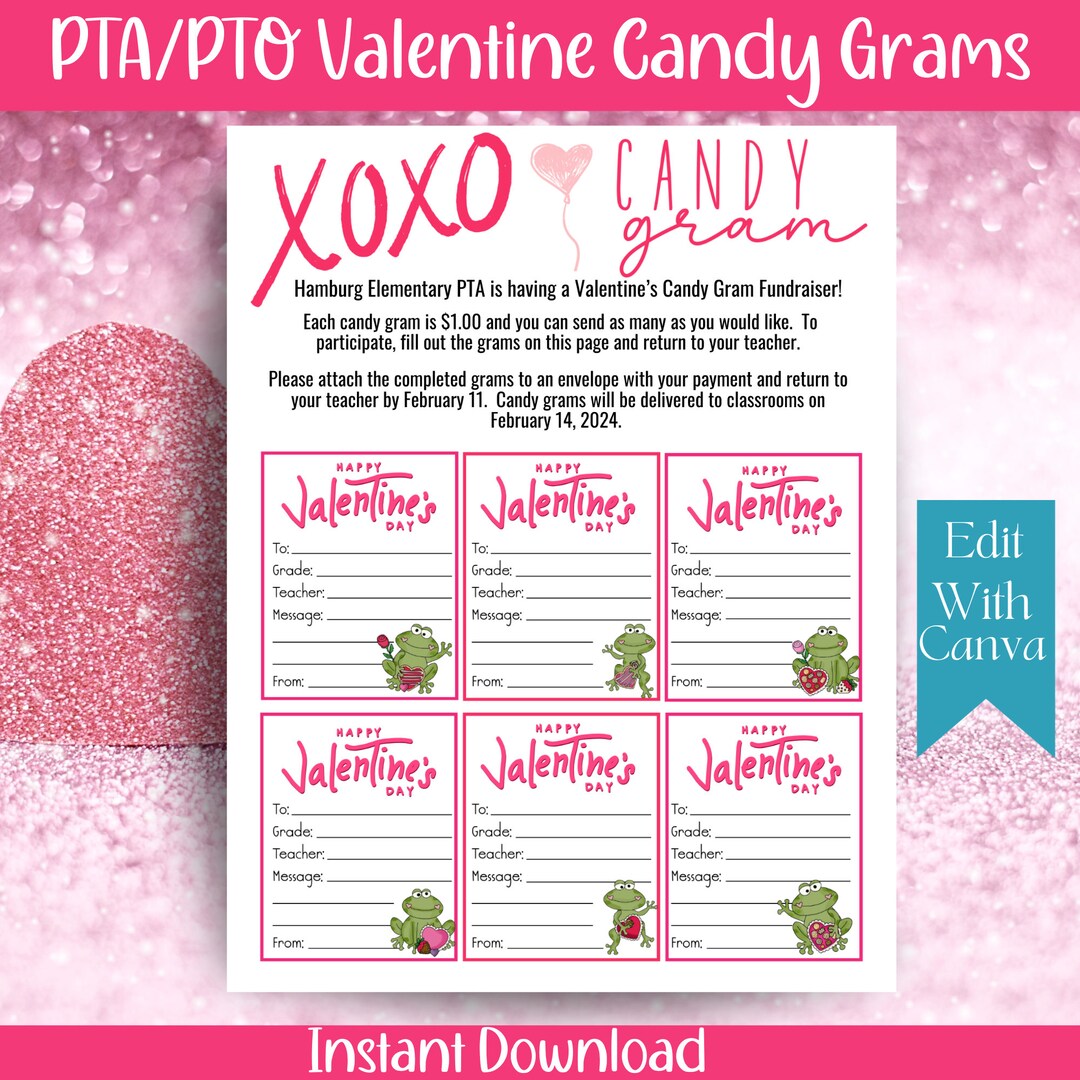 PTA PTO Valentine's Day Candy Gram Fundraiser Flyer Template| Candy ...