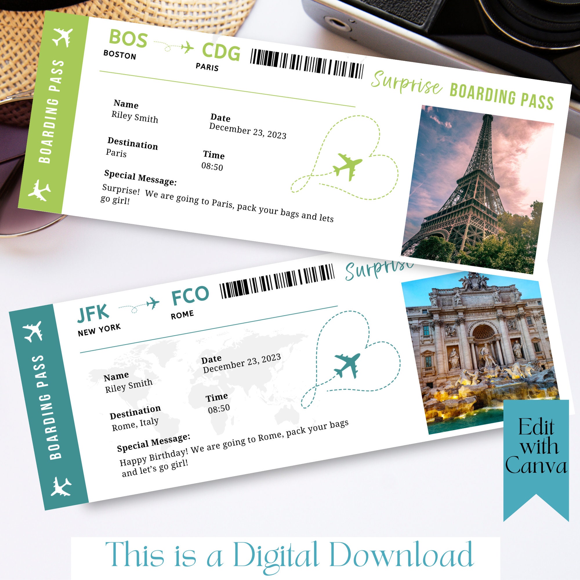 Boarding Pass Template| Boarding Pass Ticket| Surprise Destination ...