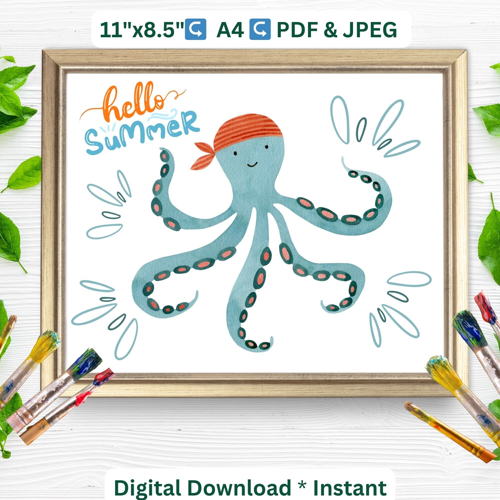 Summer Thumbprint Craft Octopus Sea Handprint Art Printable Sign Kids ...