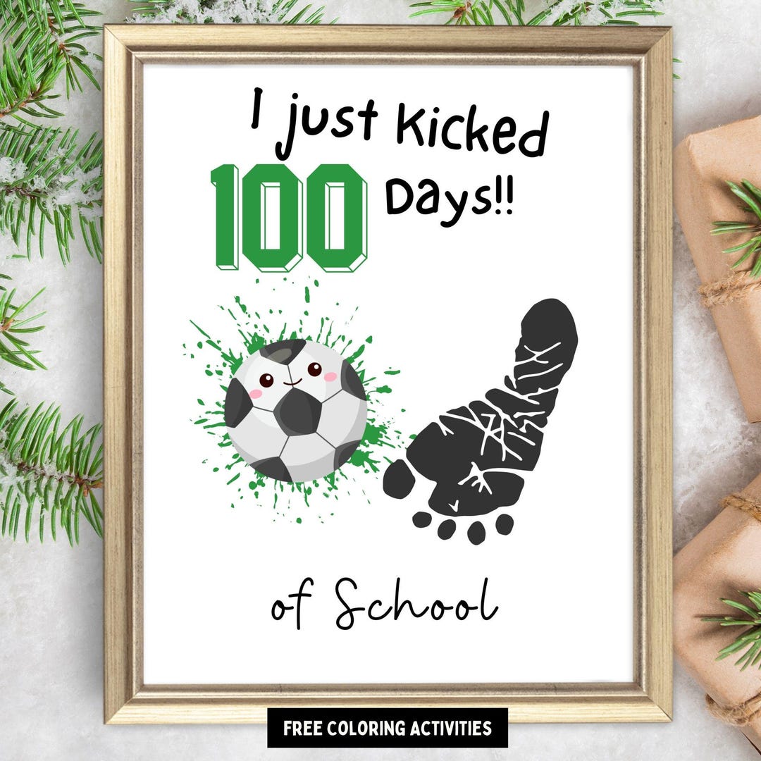 100th Day of School Handprint Craft| Soccer 100 Days Preschool Craft ...