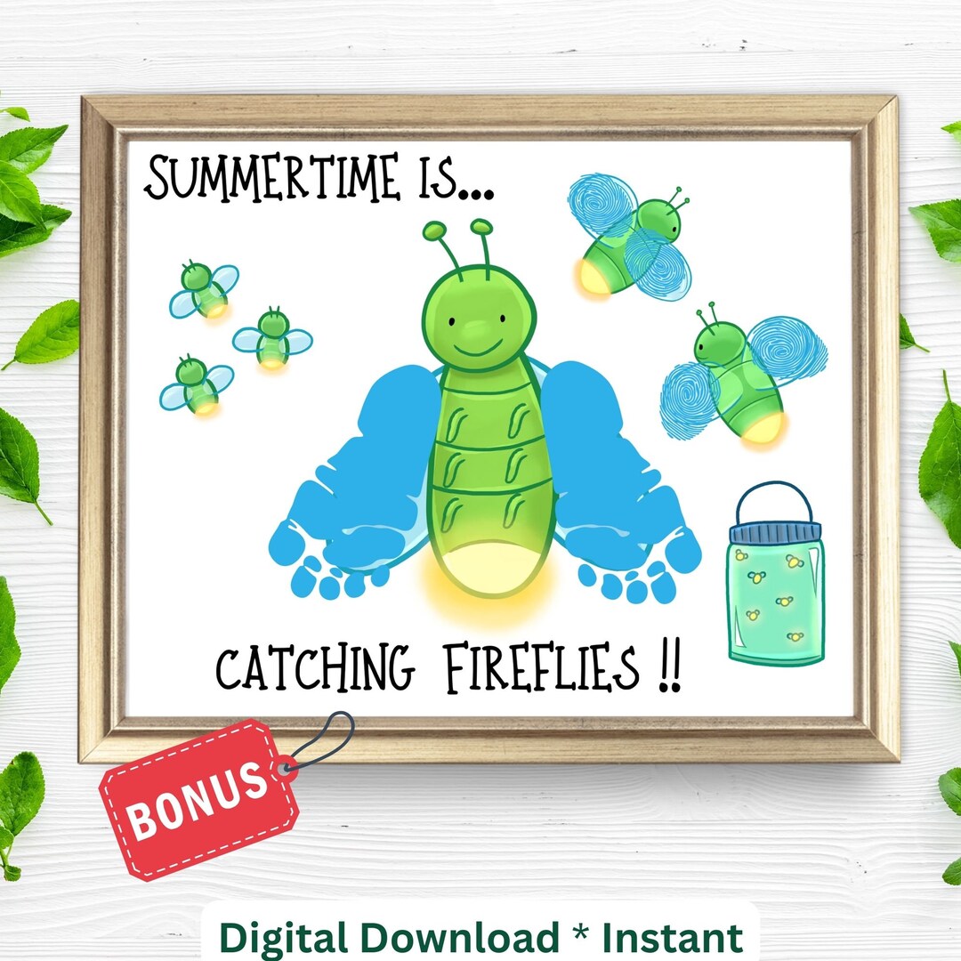 Summer Footprint Craft| Fireflies Footprint Art Printable Sign| Kids ...