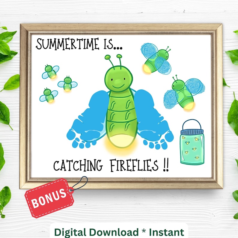 Summer Footprint Craft| Fireflies Footprint Art Printable Sign| Kids ...