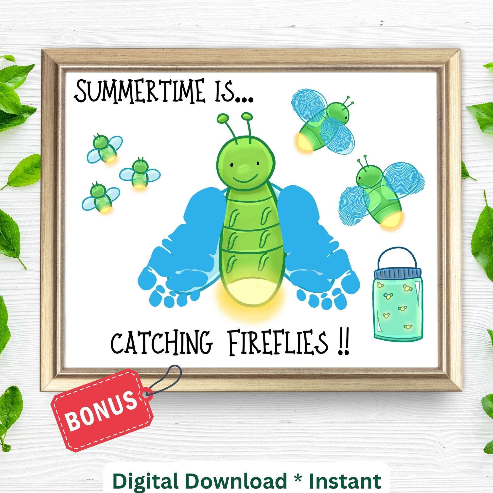 Summer Footprint Craft| Fireflies Footprint Art Printable Sign| Kids ...