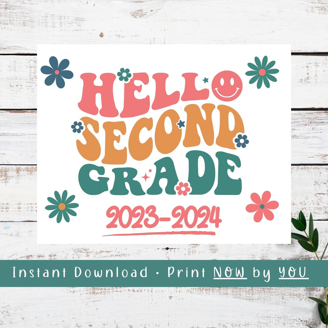 Hello SECOND Grade Groovy Sign Printable RETRO First Day of - Etsy