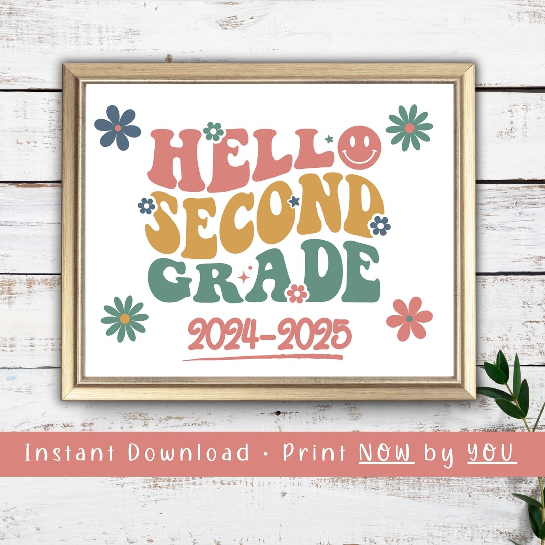 Hello SECOND Grade Groovy Sign Printable| RETRO First Day of School ...