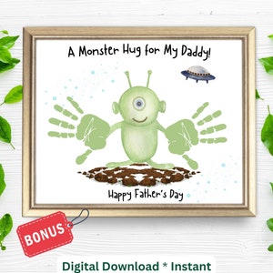 Fathers Day Footprint Craft| Monster Hug for My Daddy Handprint Sign ...