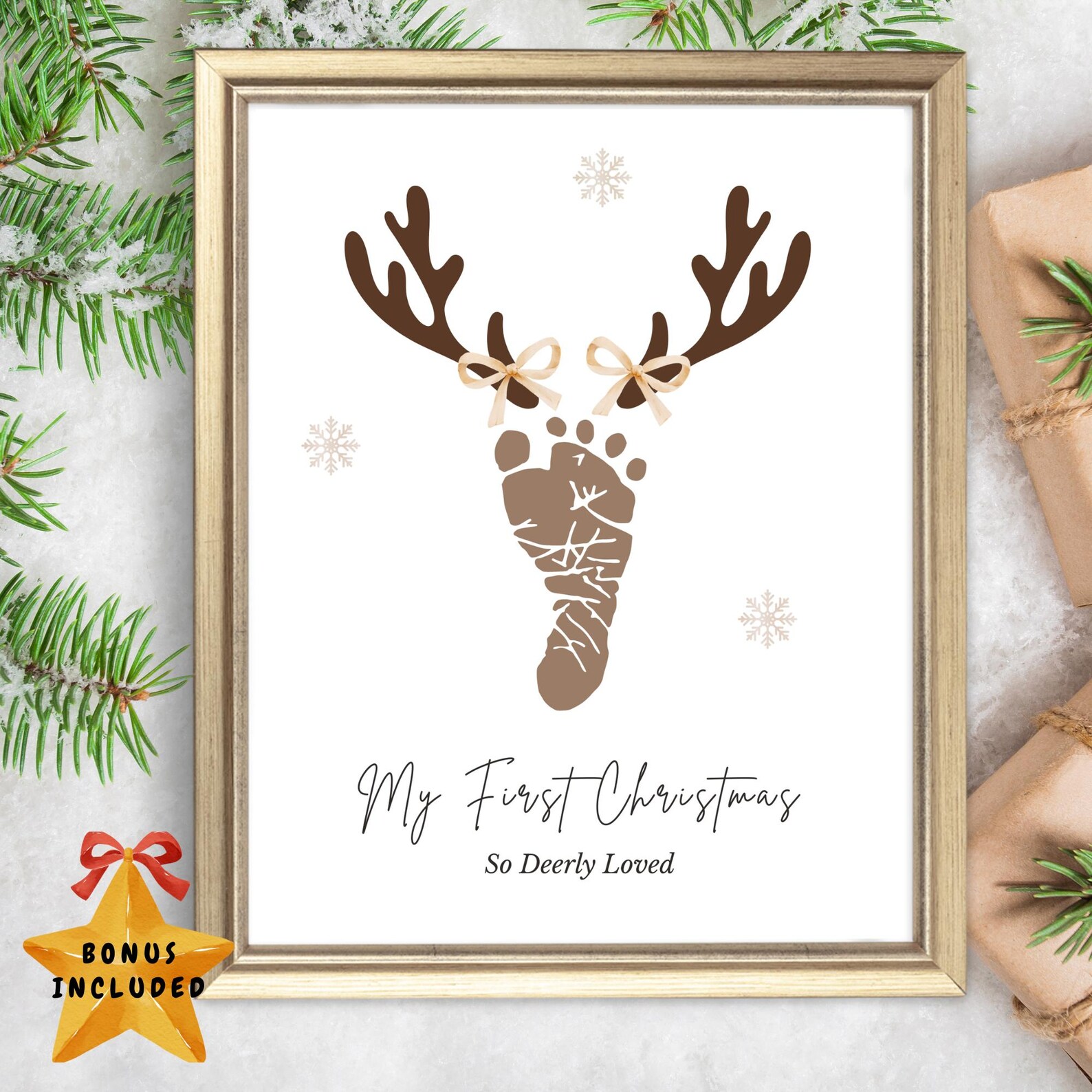 Reindeer Footprint Art, Baby’s First Christmas 2025 Keepsake, Printable ...