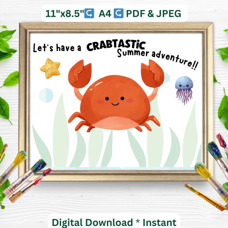 Summer Handprint Craft Beach Crab Handprint Printable Sign for Kids ...