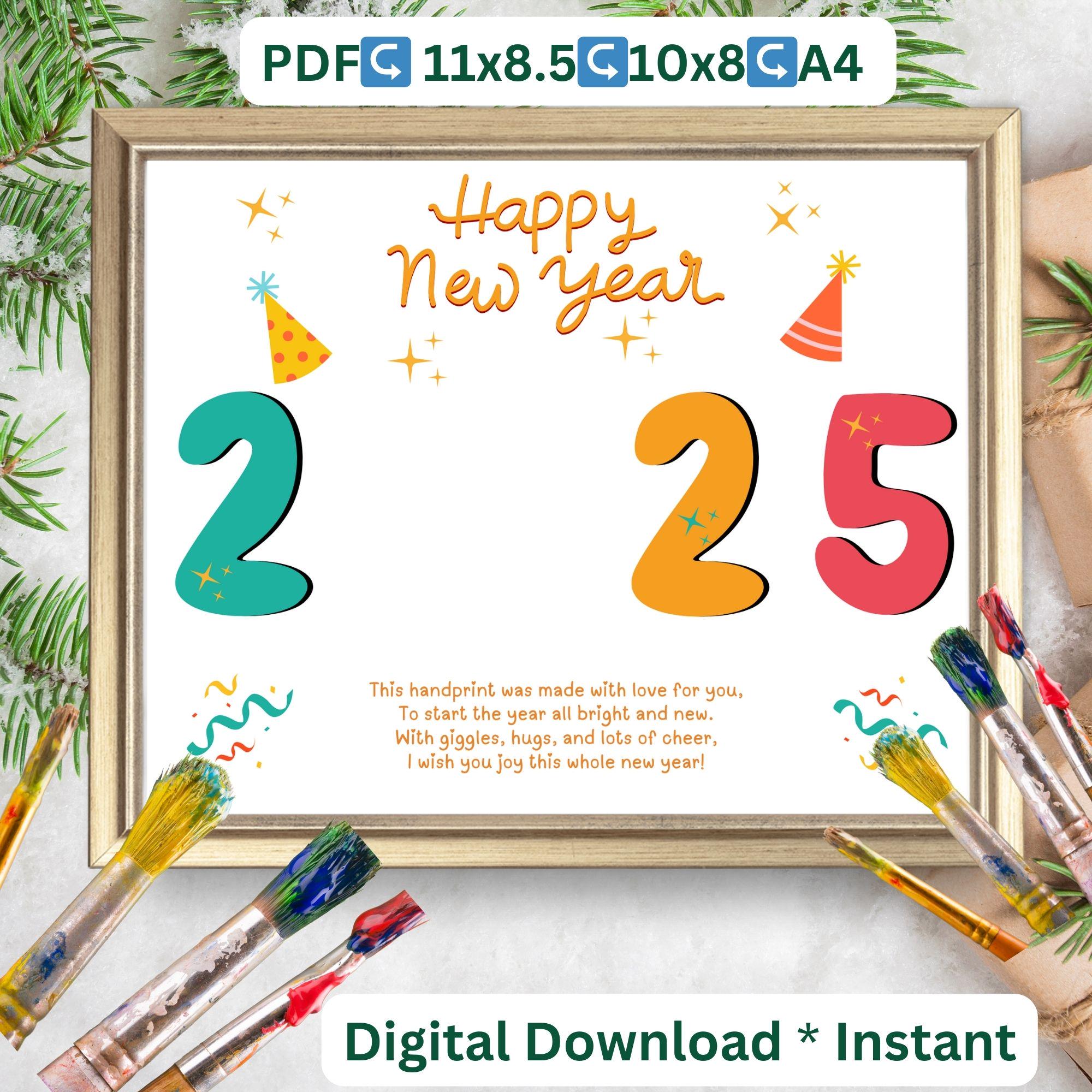 Happy New Year 2025 Handprint Art Craft| Holiday Handprint Poem| DIY ...