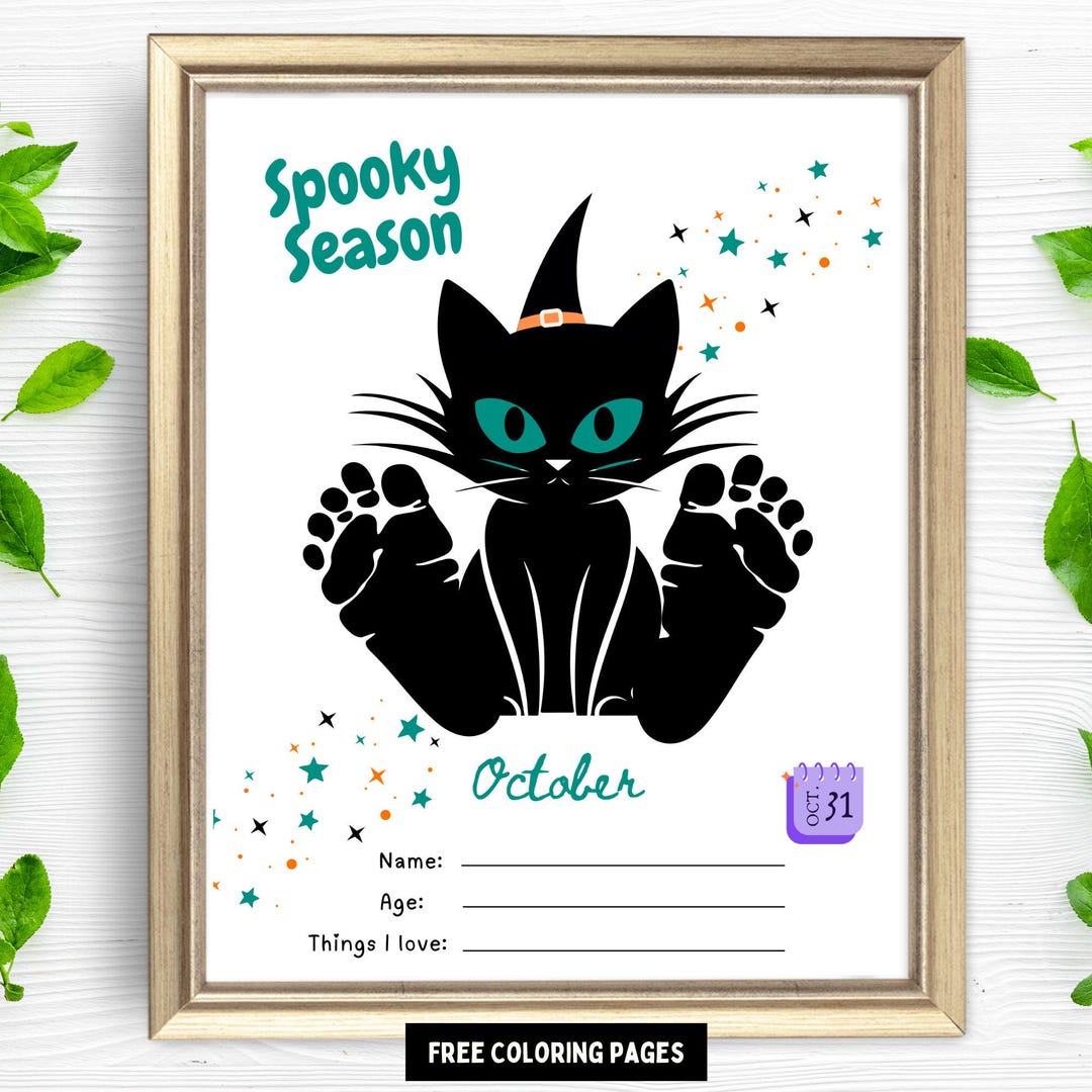 Halloween Footprint Art Craft, Black Cat Handprint Art, Halloween Kids ...