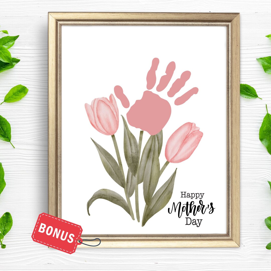 Mother's Day Flower Handprint Craft Floral Bouquet Footprint Sign Kids ...