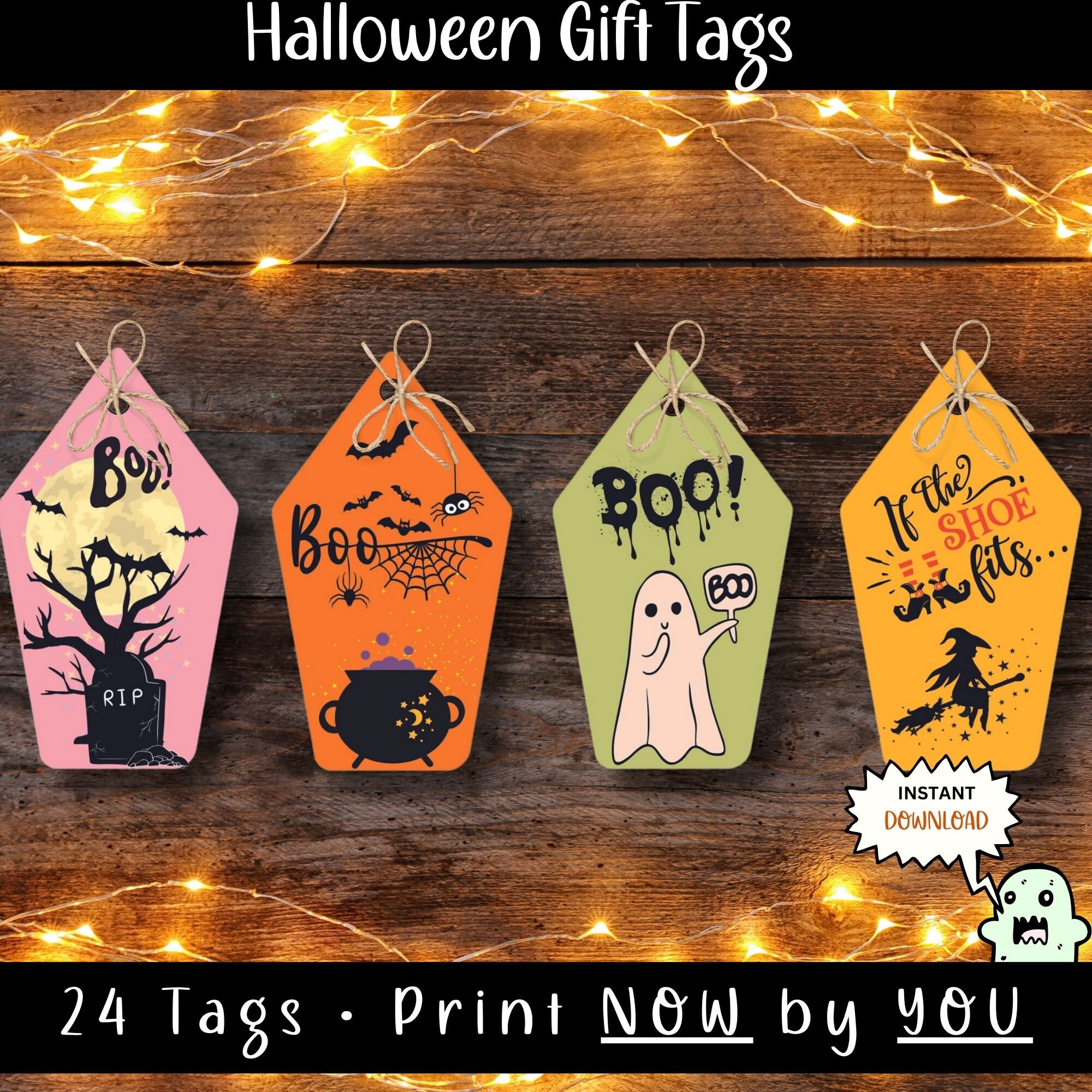Halloween Treat Tags Printable Halloween Treat Tagsgroovy Ghost Favor ...