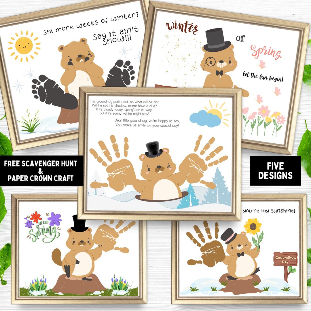 Groundhog Day Handprint Art| Winter Footprint Craft| Scavenger Hunt ...