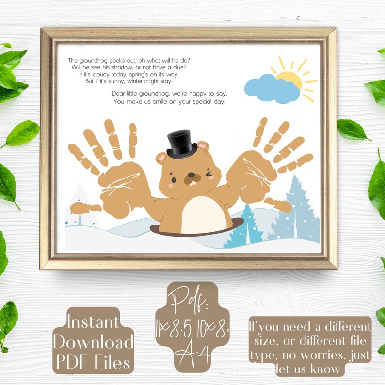 Groundhog Day Handprint Craft Printable, Winter Footprint Art Kids ...
