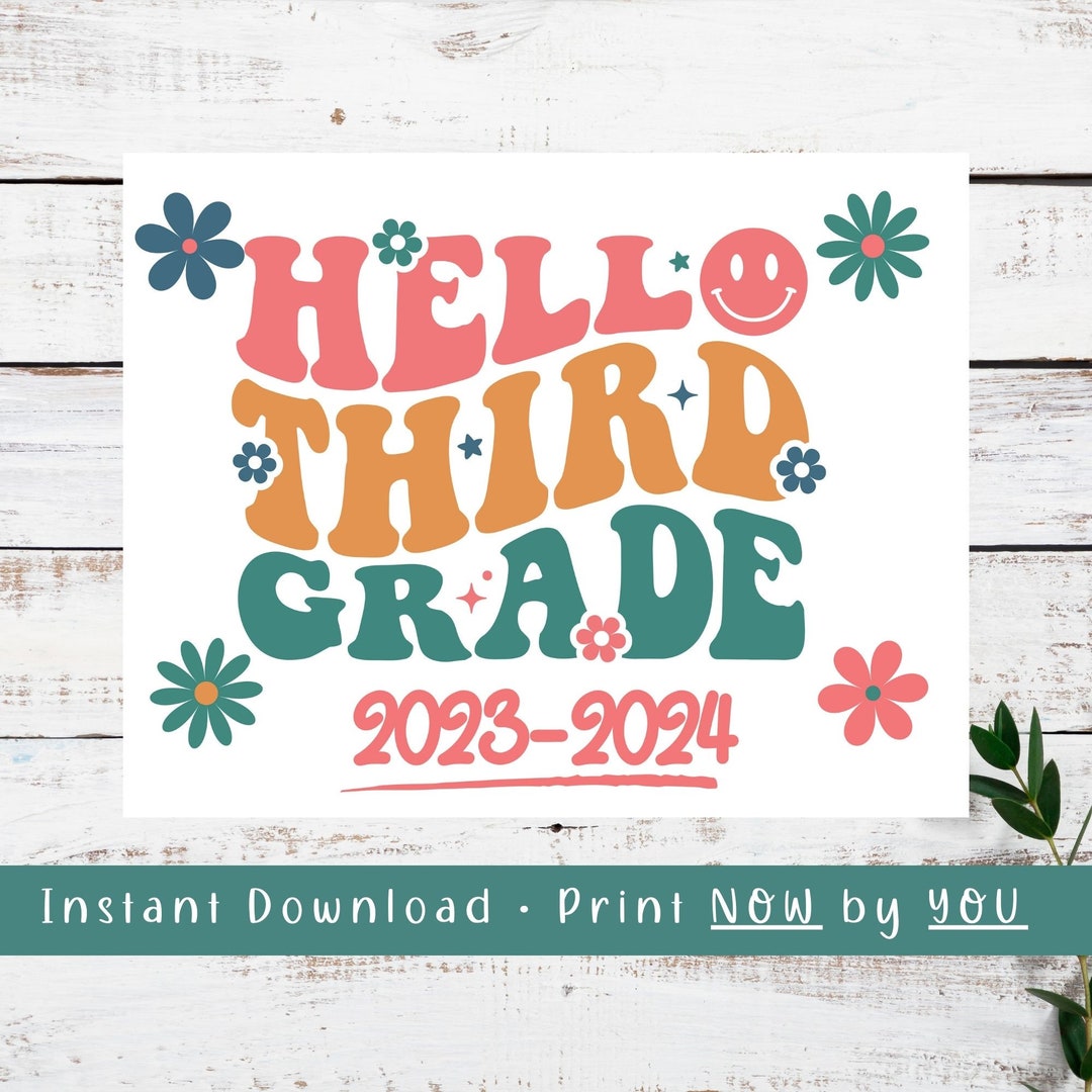 Hello THIRD Grade Groovy Sign Printable RETRO First Day of School ...