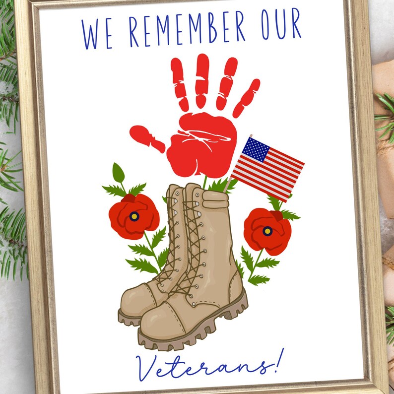 Veterans Day Handprint Art Craft DIY Card Patriotic Sign Poem Keepsake ...