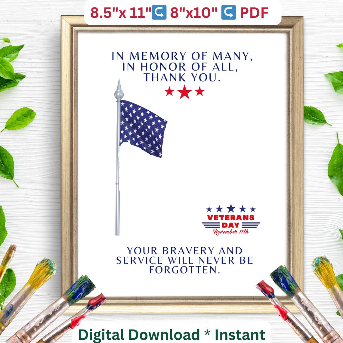 Veterans Day Handprint Art Craft DIY Card Patriotic Sign Poem Keepsake ...