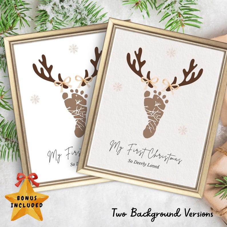 Reindeer Footprint Art, Baby’s First Christmas 2025 Keepsake, Printable ...