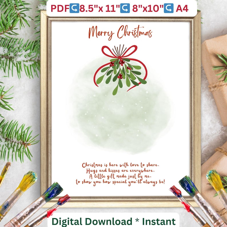 Mistletoe Christmas Footprint Art Printable, Holiday Baby & Toddler ...