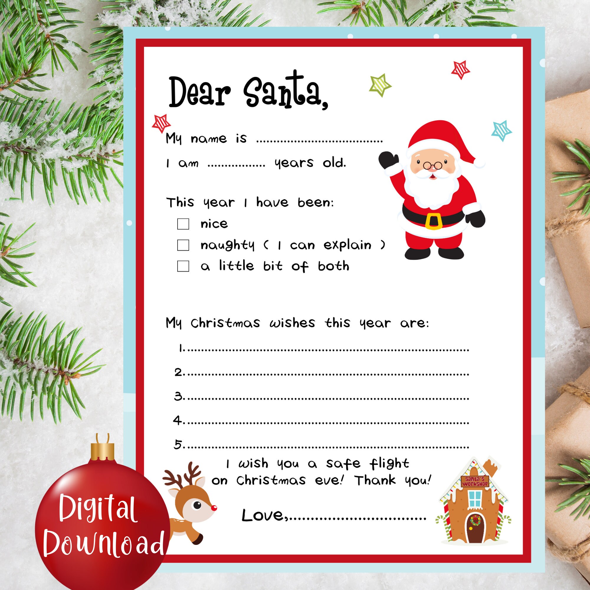 Letter to Santa Printable| Easy to Print Letter to Santa| Dear Santa ...