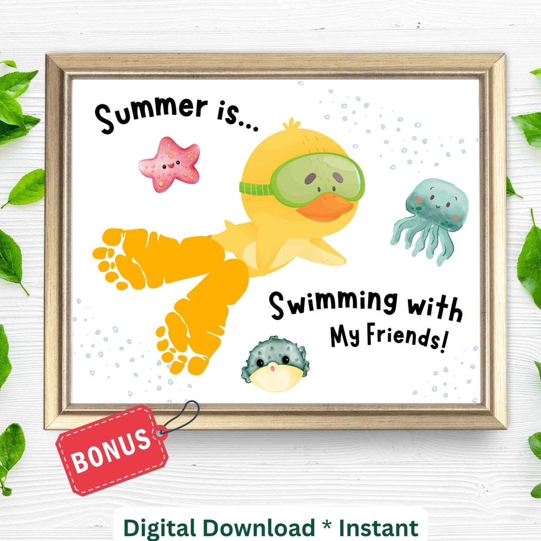 Summer Footprint Craft| Duck Under Sea Handprint Art Printable Sign ...