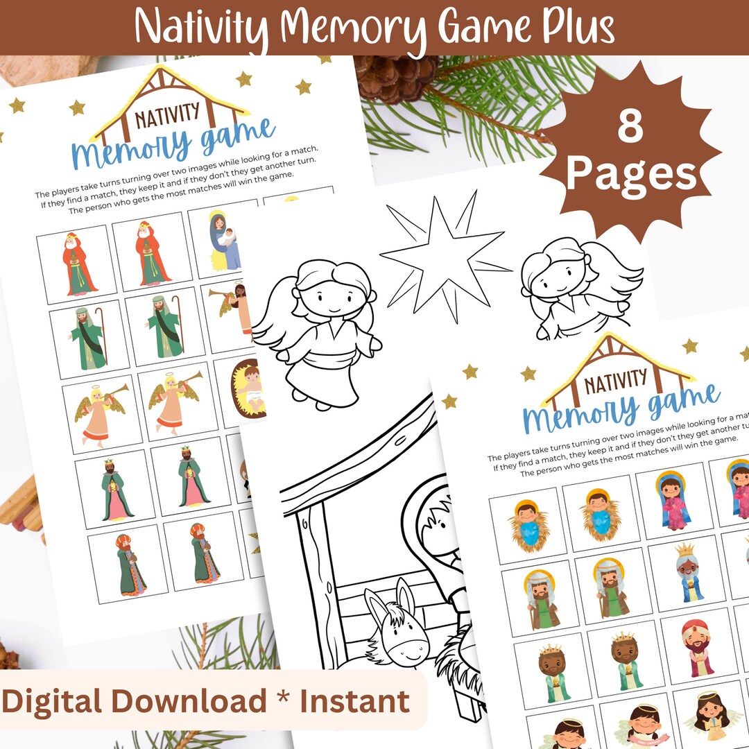 Nativity Coloring Activity Pages Christmas Matching | Preschool Bible ...
