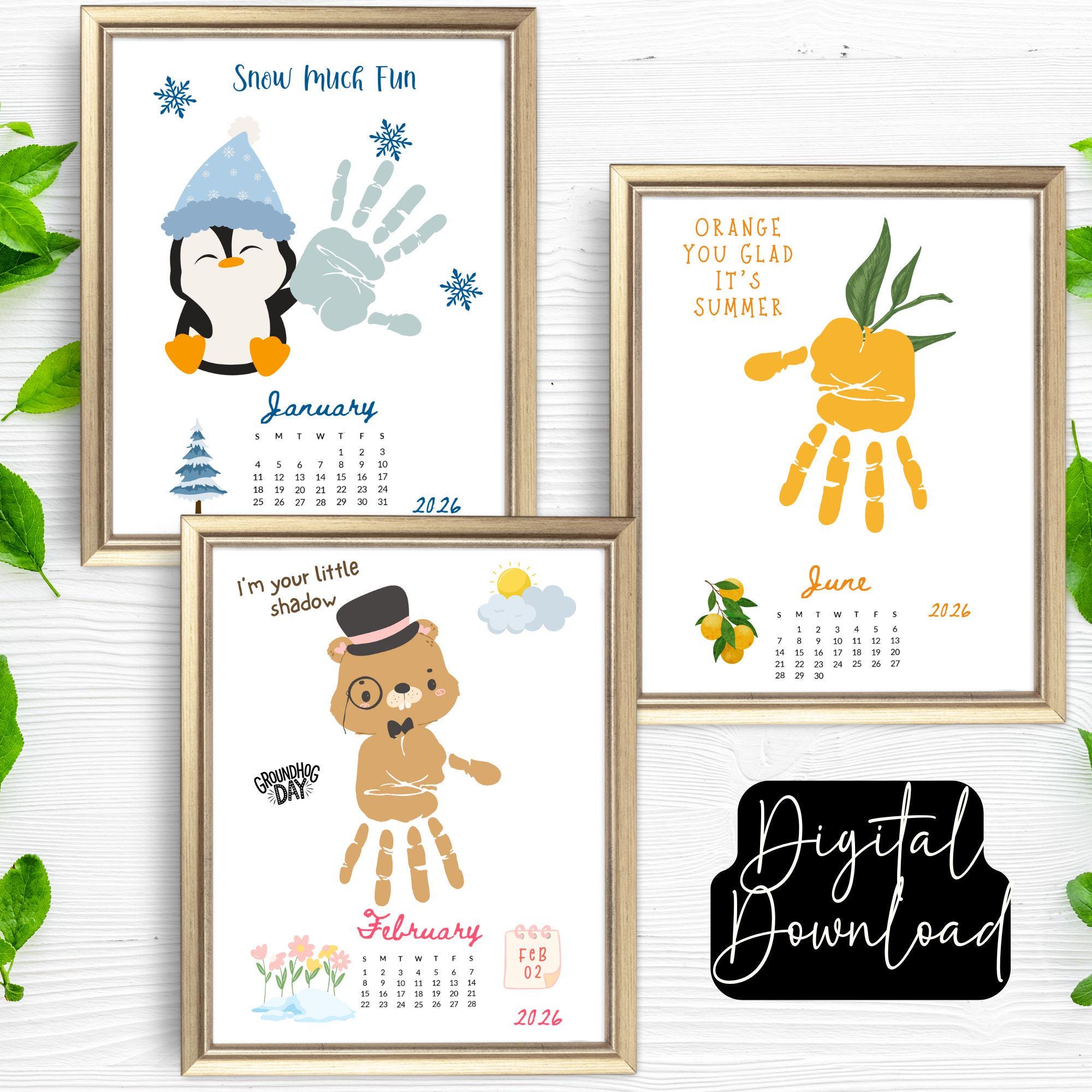 2026 Handprint Calendar Printable, Kids Handprint Art Craft, Monthly ...