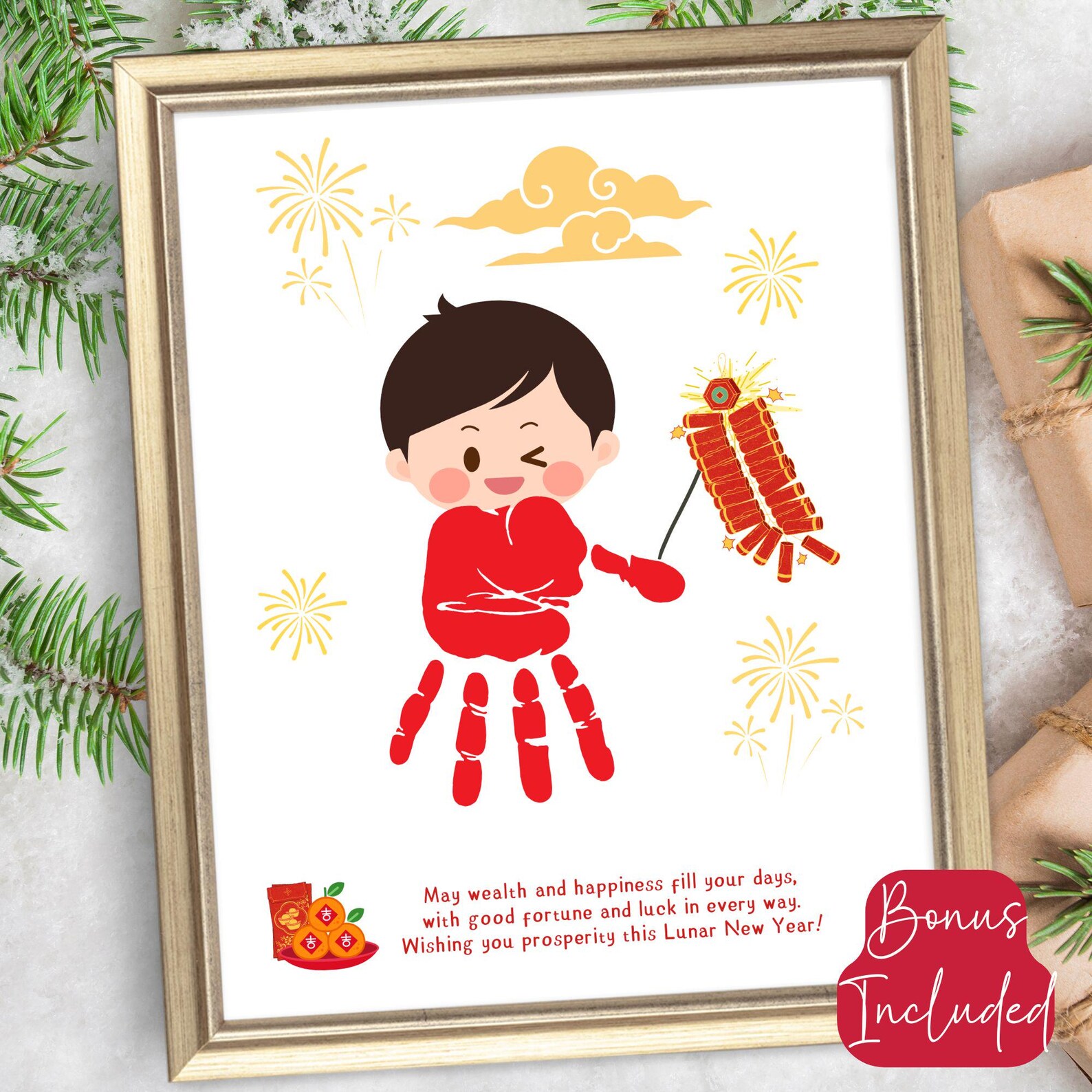 Chinese New Year Handprint Craft, Lunar New Year Kids Activities, DIY ...